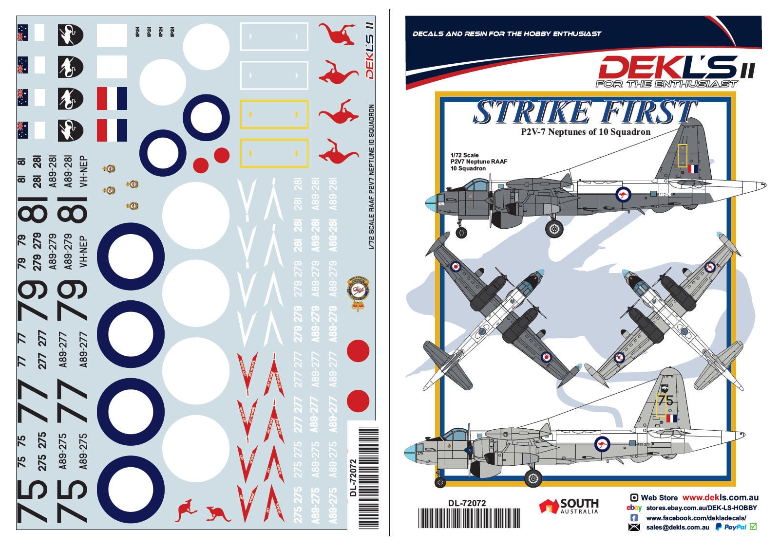 Decals - RAAF P2V-7 Neptune- 10 Squadron - Scale:1/72 | DEKL's Shop