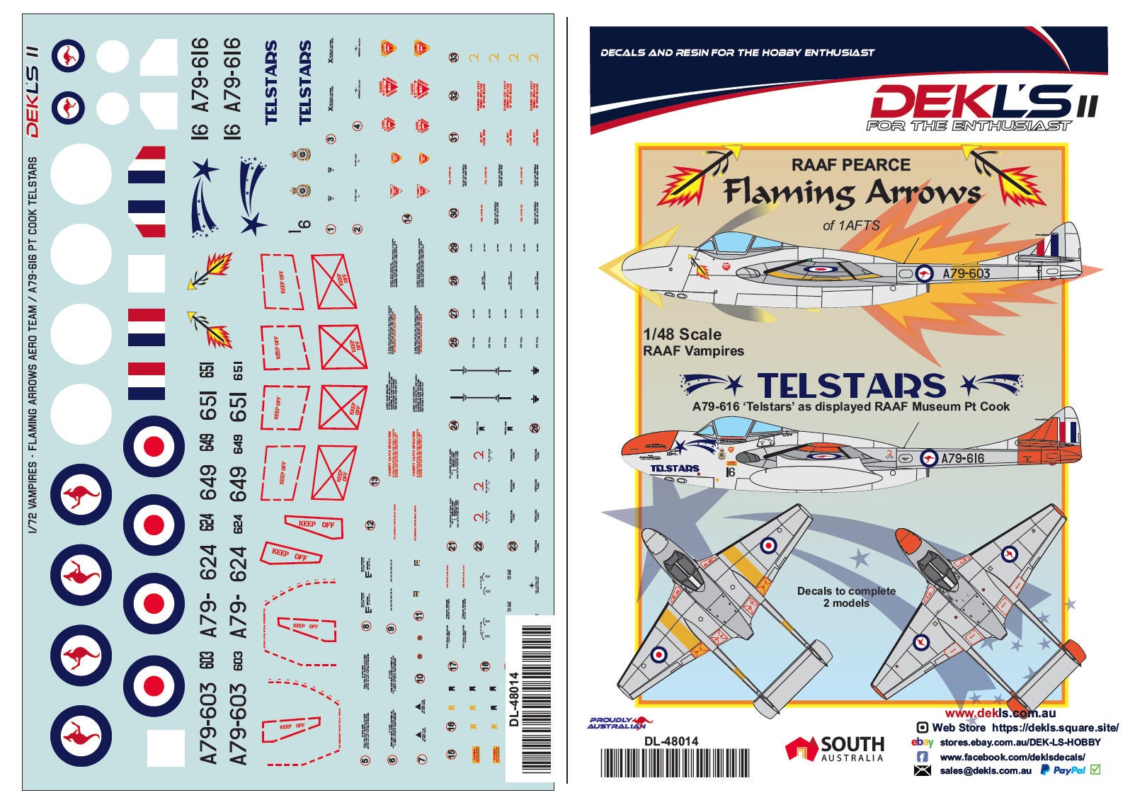 Decals - DH Vampire RAAF 'Flaming Arrows' and 'Telstars' Aerobatic Team ...