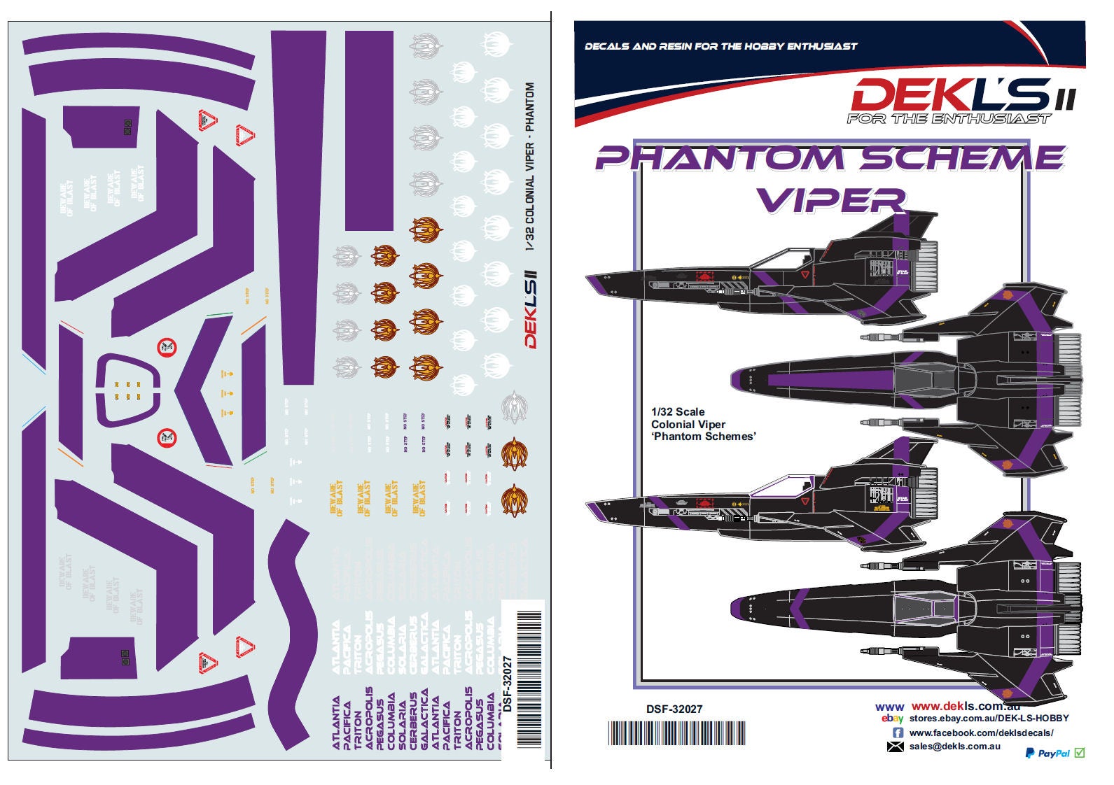 Decals - BSG Colonial Viper - Phantom Scheme - Scale: 1/32 | DEKL's Shop