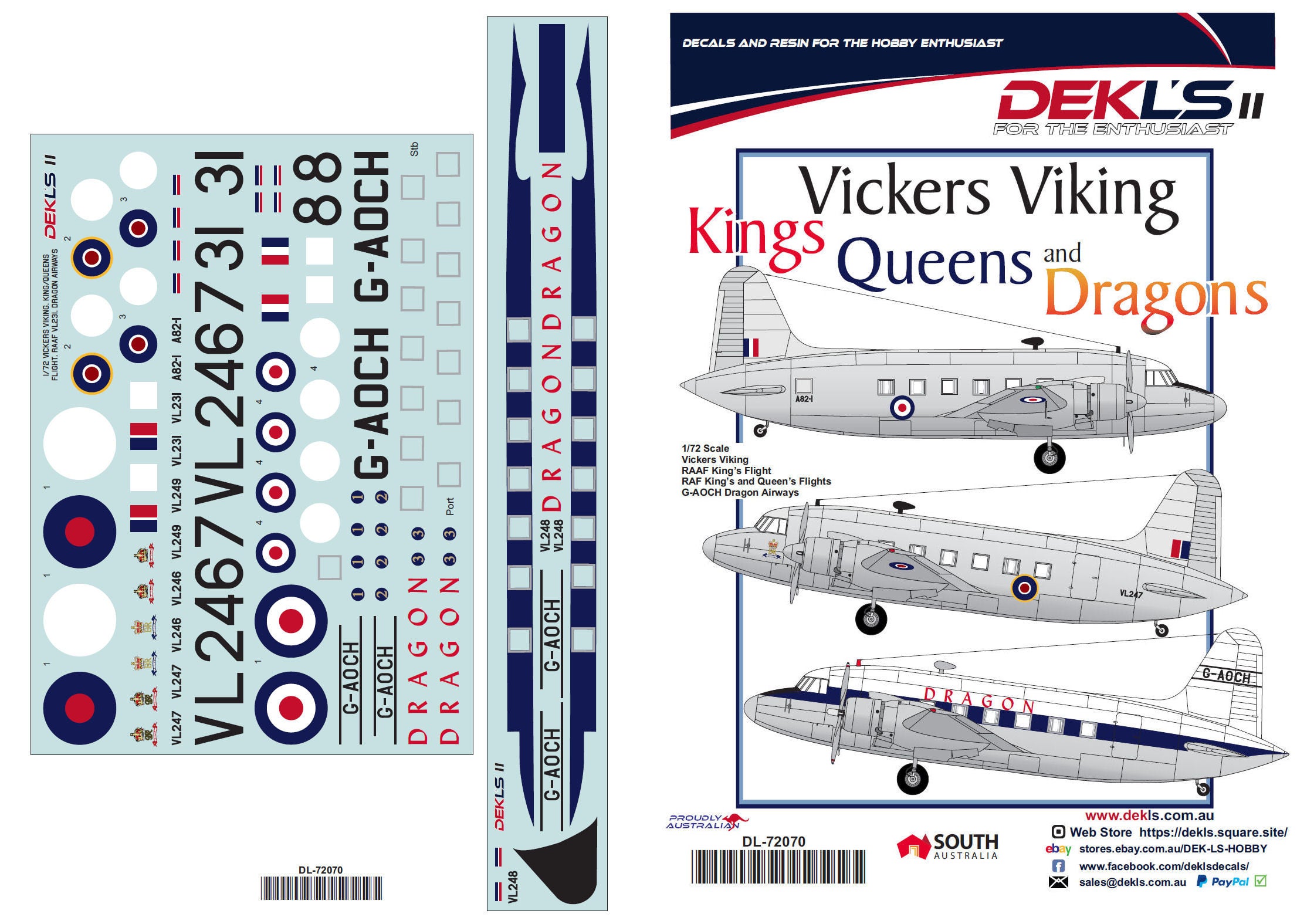 Decals - Vickers Viking - 'Kings, Queens and Dragons' - Scale:1/72, 1/ ...