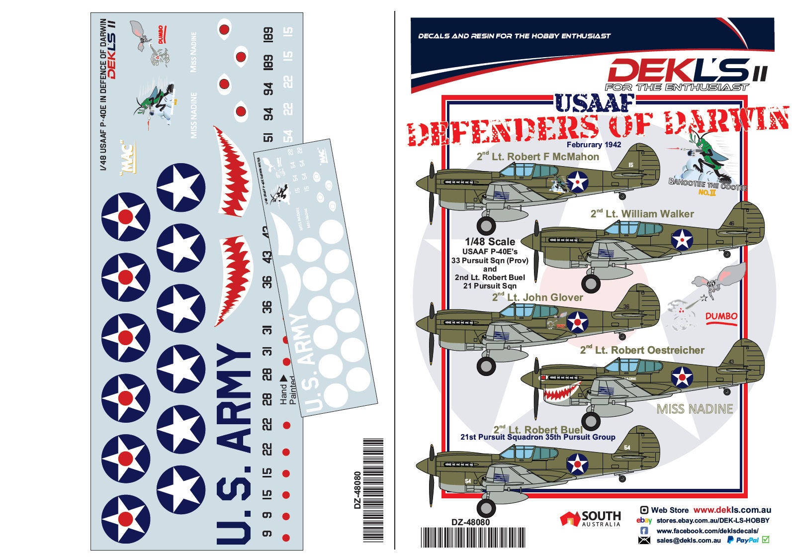 Decals - P-40E 'USAAF Defenders of Darwin', 1/72, 1/48 | DEKL's Shop
