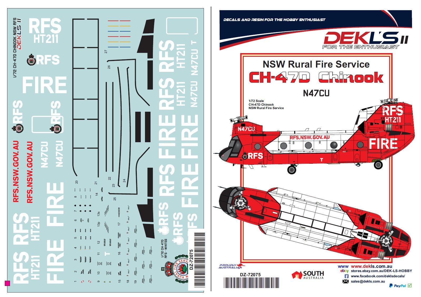 Decal - CH-47D Chinook - NSW RFS - Scale:1/72 , 1/144 | DEKL's Shop