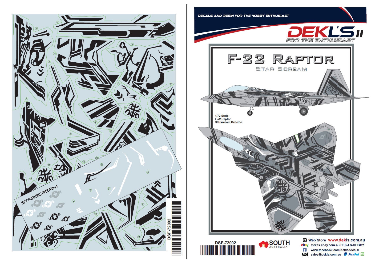 Decals - F-22 Raptor - Star Scream - Scale:1/72 | DEKL's Shop