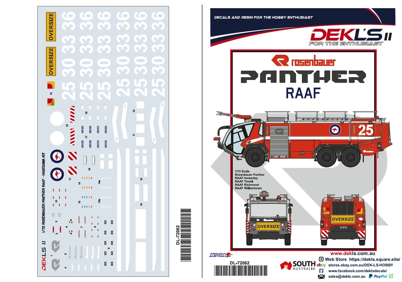 Decals - Rosenbauer Panther, RAAF Scale: 1/72 | DEKL's Shop