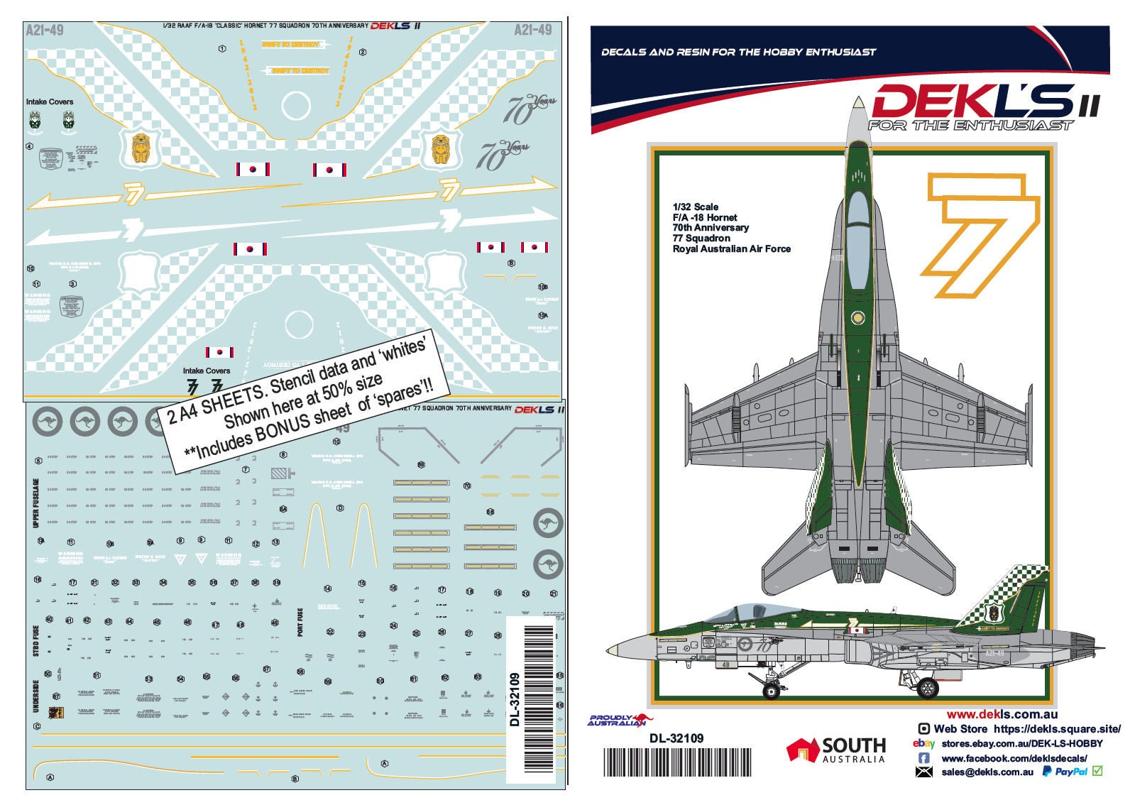 Decals - F/A-18 Hornet 77 Squadron, 70th Anniversary RAAF | DEKL's Shop