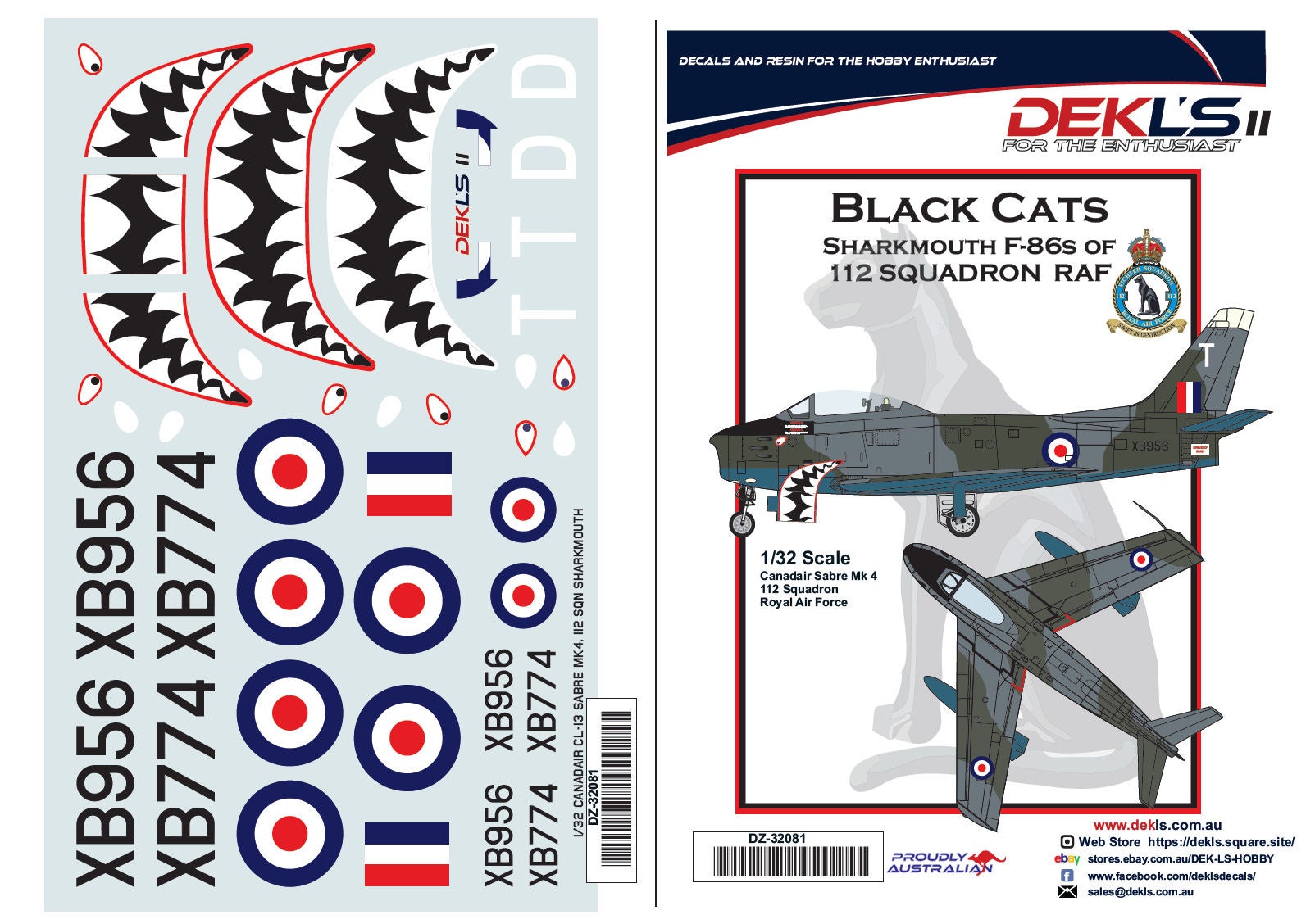 Decals - Canadair Sabres of 112 Squadron RAF 1/144, 1/72, 1/48, 1/32 ...