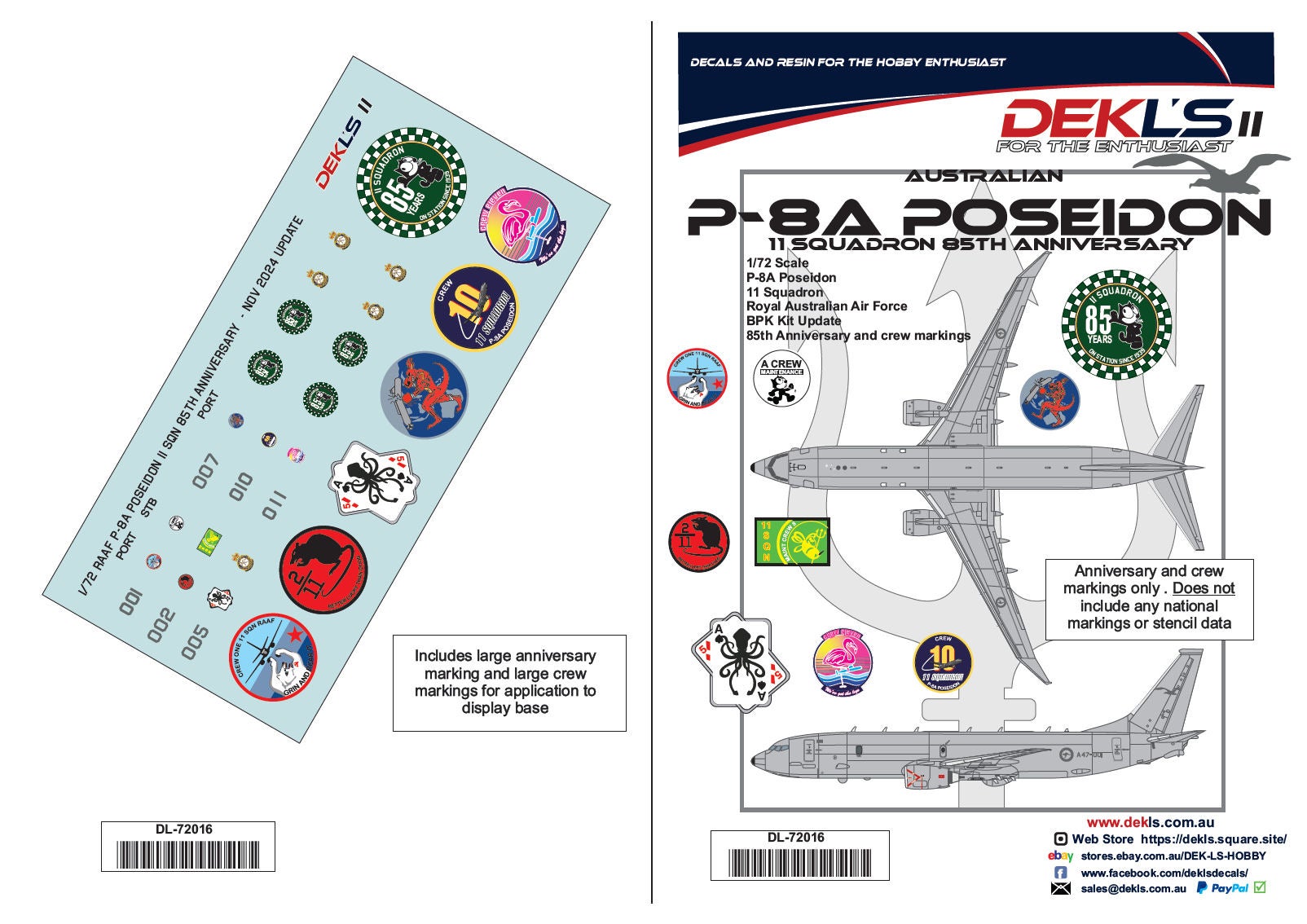Decals - P-8A Poseidon - RAAF Inc 100th Anniversary Scale:1/72 | DEKL's ...