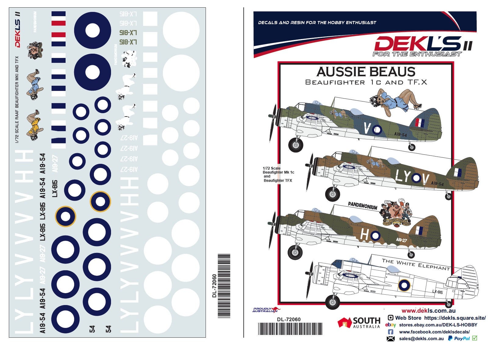 Decals - 'Aussie Beaus' Beaufighter IC and TFX - Scale:1/72, 1/48 ...