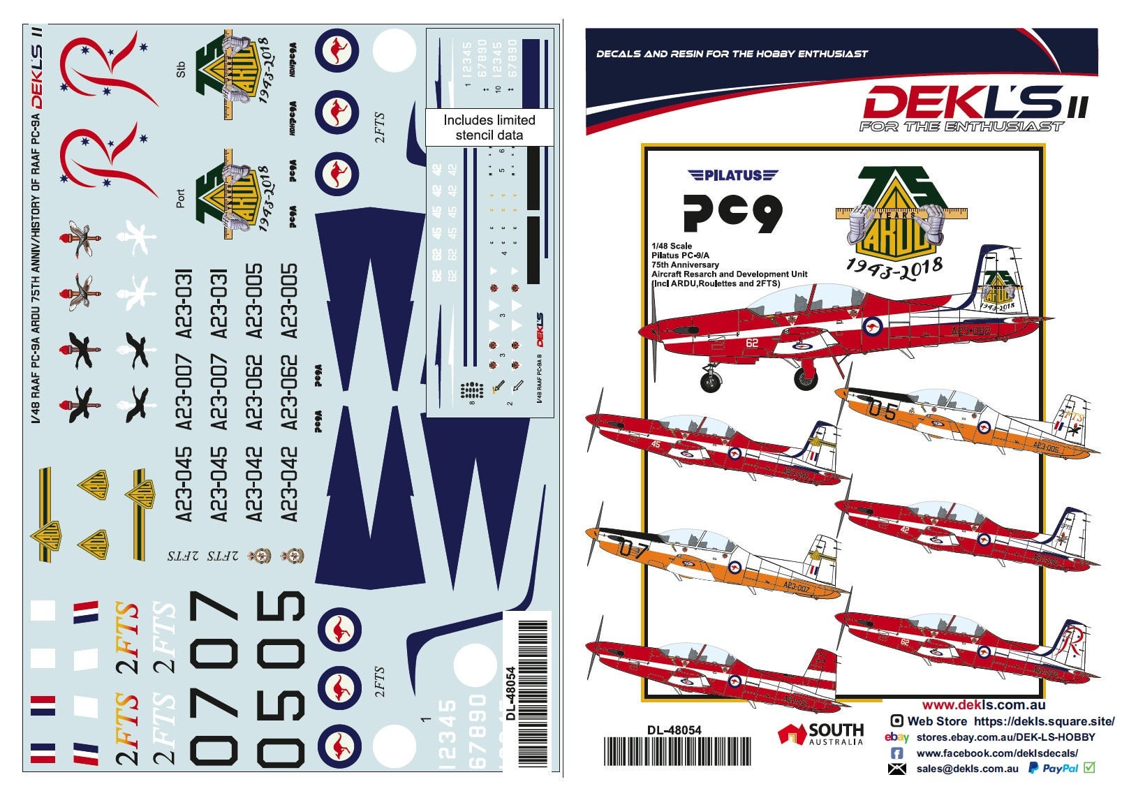 Decals-PC9/A RAAF-7 Schemes Inc ARDU 75th/Roulettes/2FTS/Delivery ...