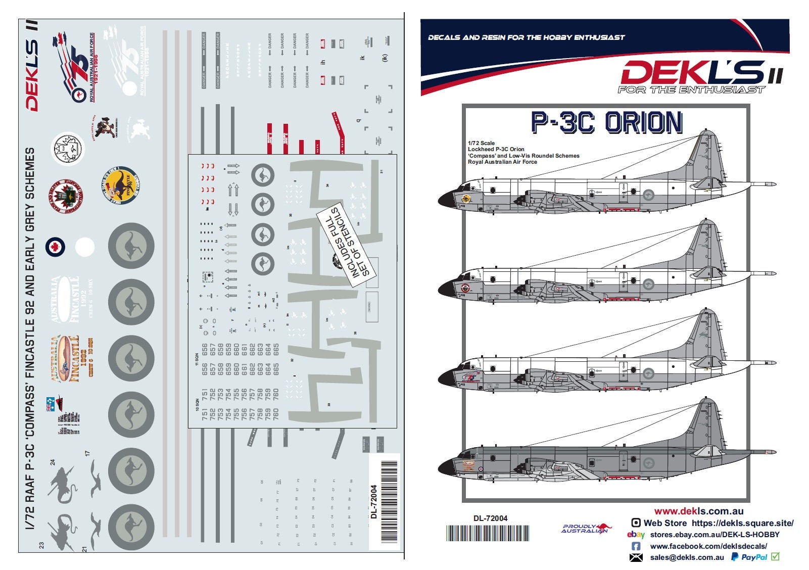 Decals - P3C Orion RAAF Compass Scheme and Fincastle Markings | DEKL's Shop