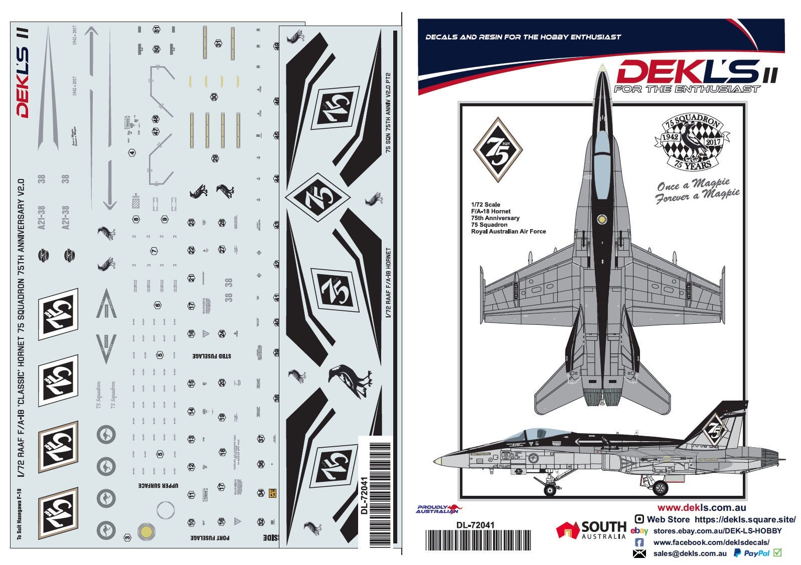 Decals - F/A-18 Hornet 75 Squadron, 75th Anniversary RAAF - Scale:1/144 ...