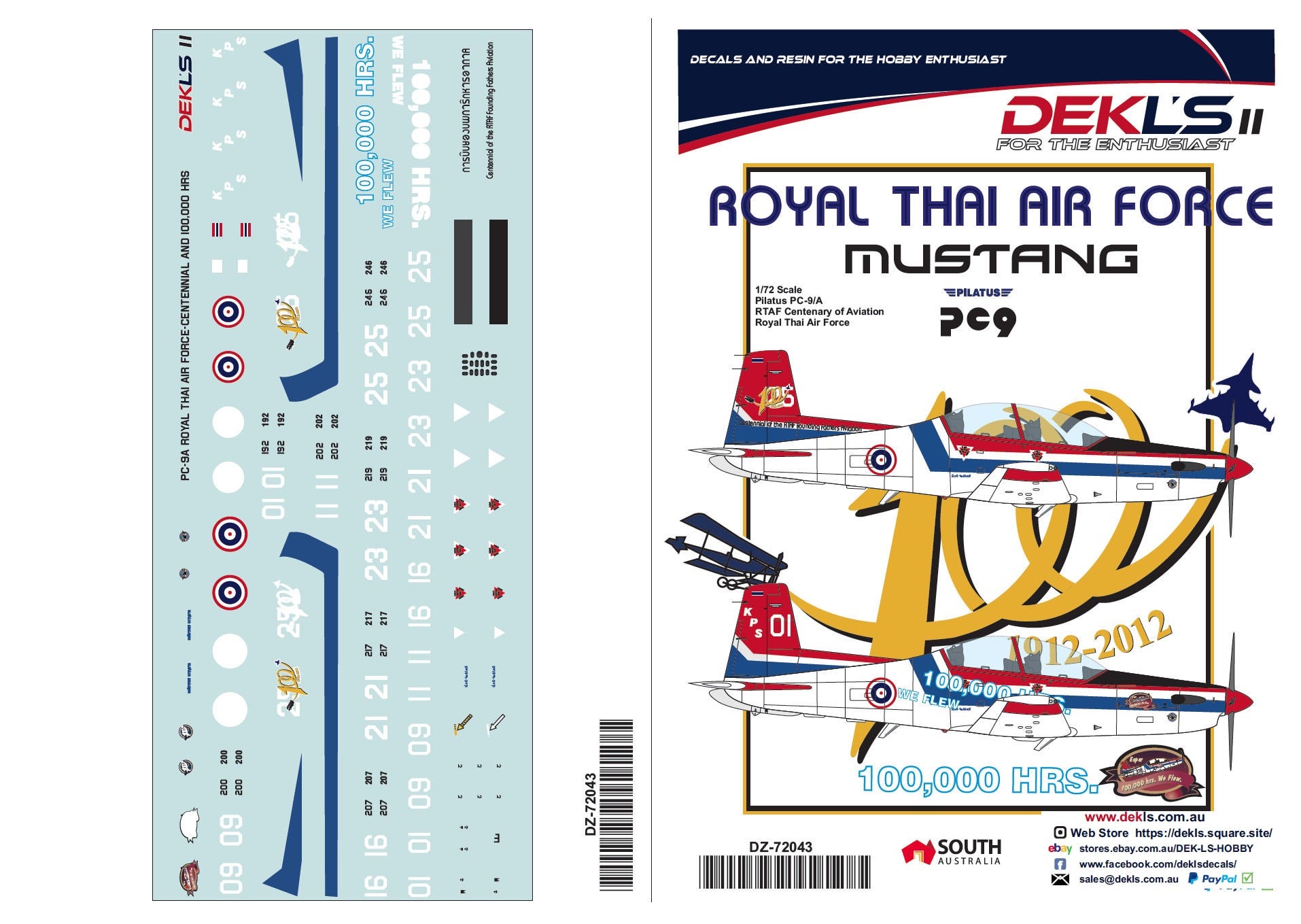 Decals - PC-9A RTAF - 100th Anniversary 10,000hrs - Scale:1/72 | DEKL's ...