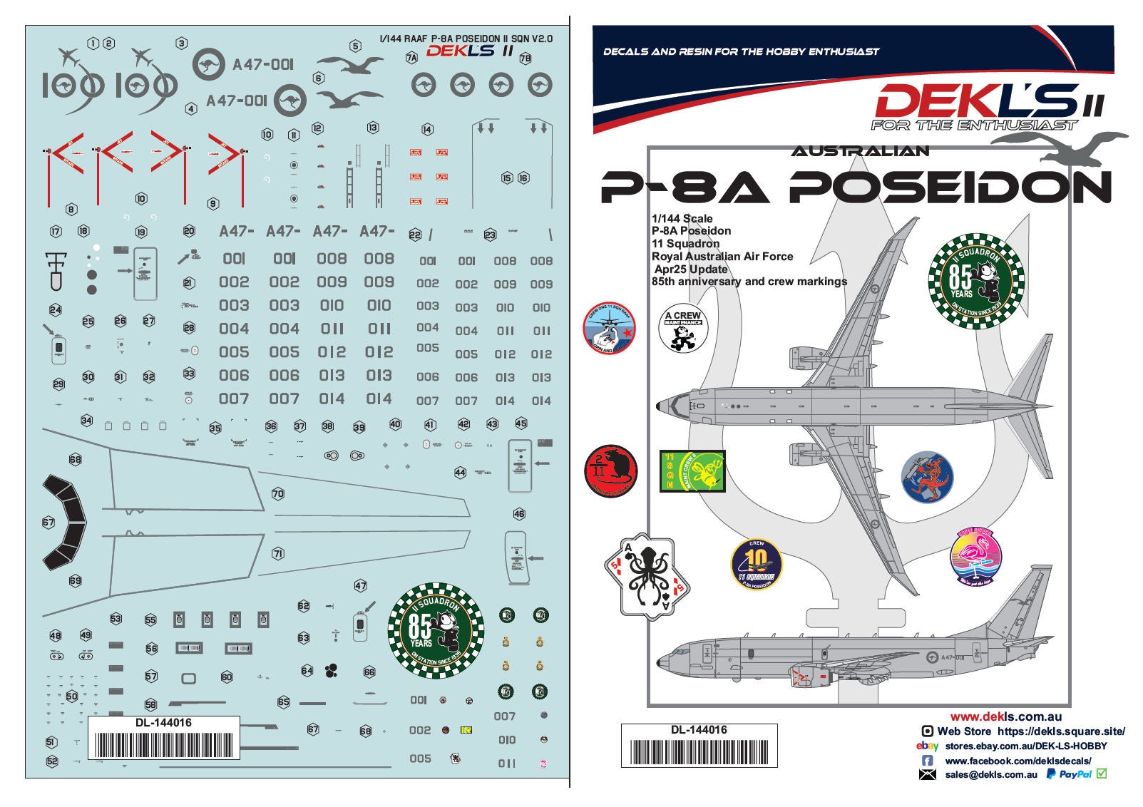 Decals - P-8A Poseidon - RAAF Inc 100th Anniversary | DEKL's Shop