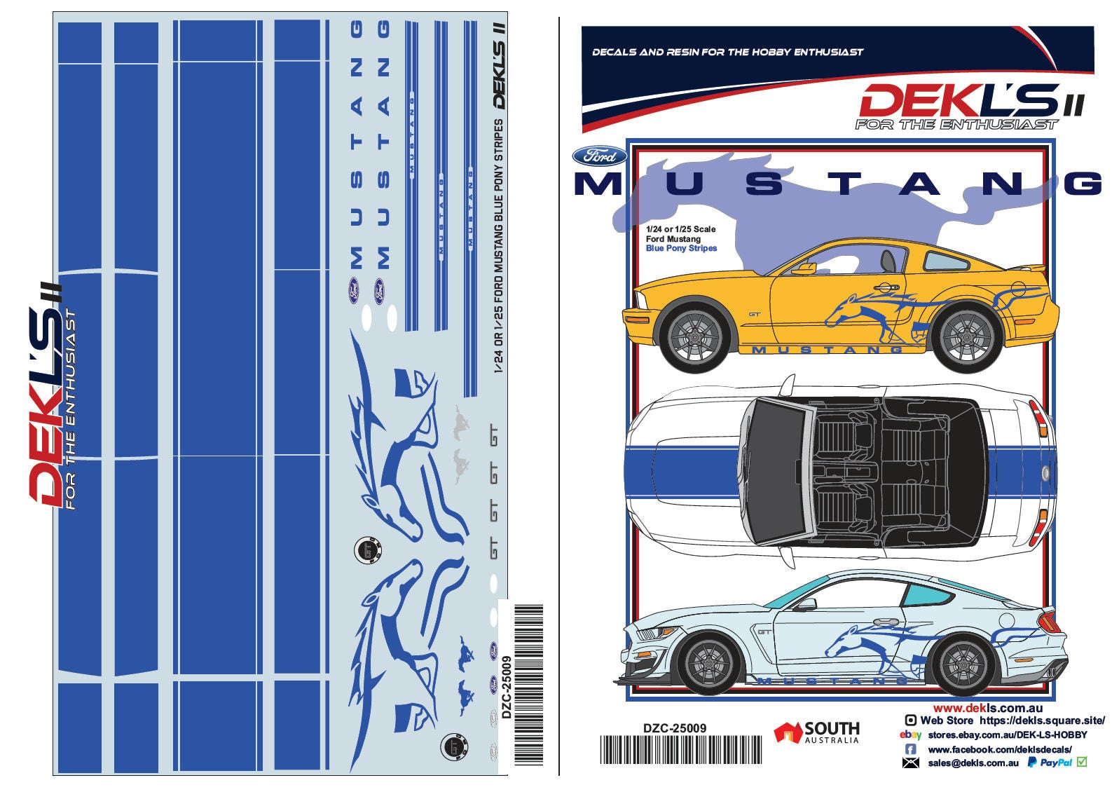 Decals - Mustang Blue 'Pony Stripes' Scale:1/25 and 1/24 | DEKL's Shop