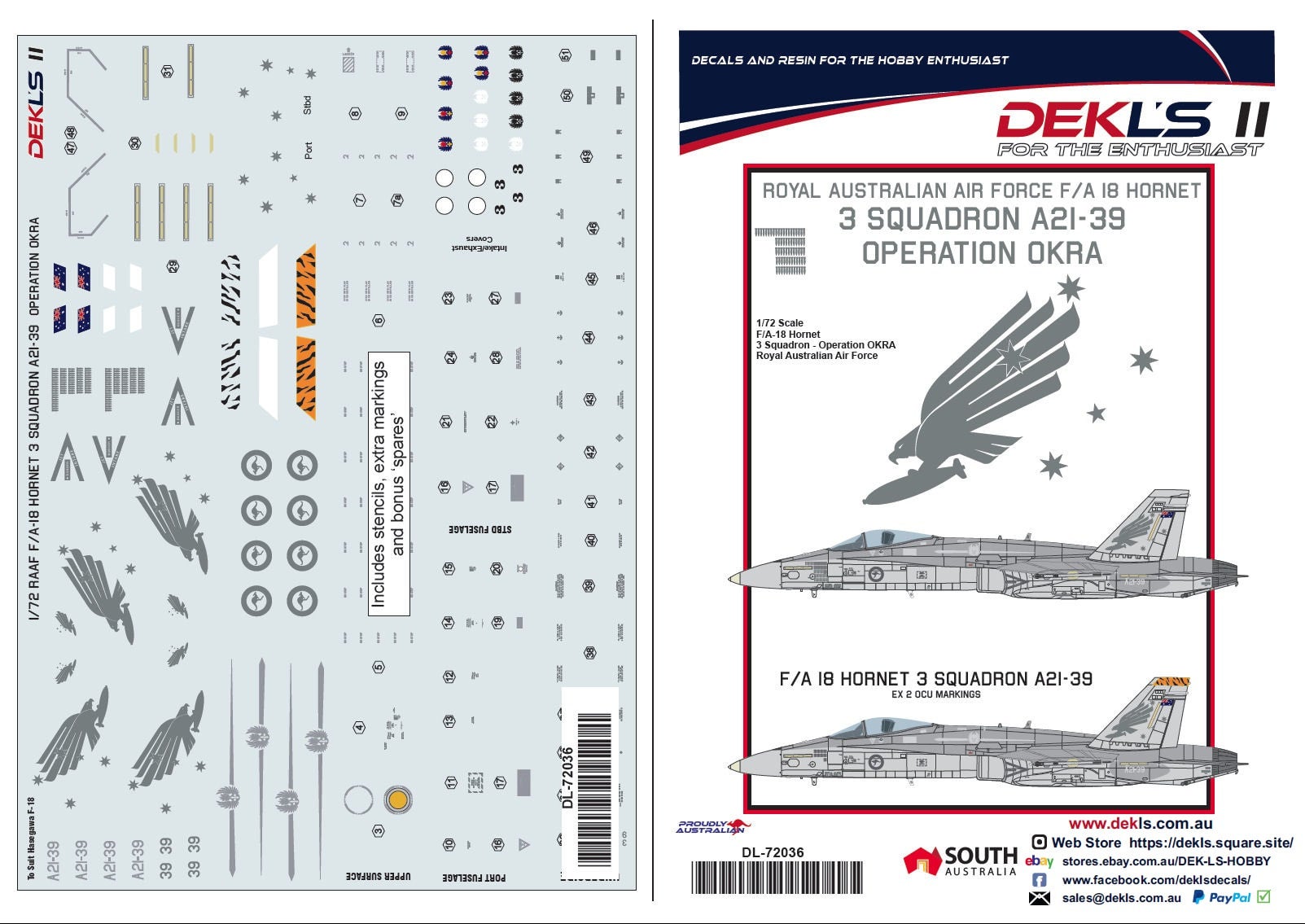 Decals - F/A-18 Hornet 3 Squadron, A21-39 Operation OKRA, RAAF - Scale ...