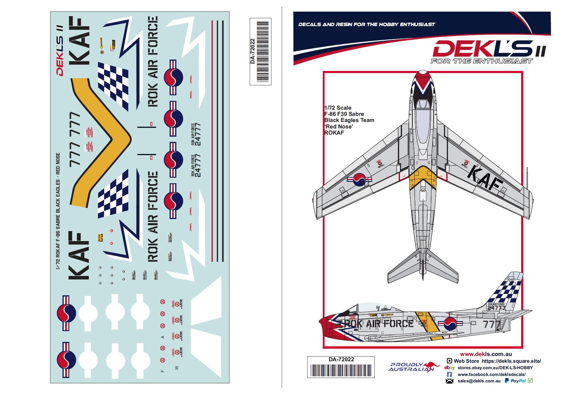 Decals - F-86 Sabre - Black Eagles Team - Red Nose - Scale:1/144, 1/72 ...