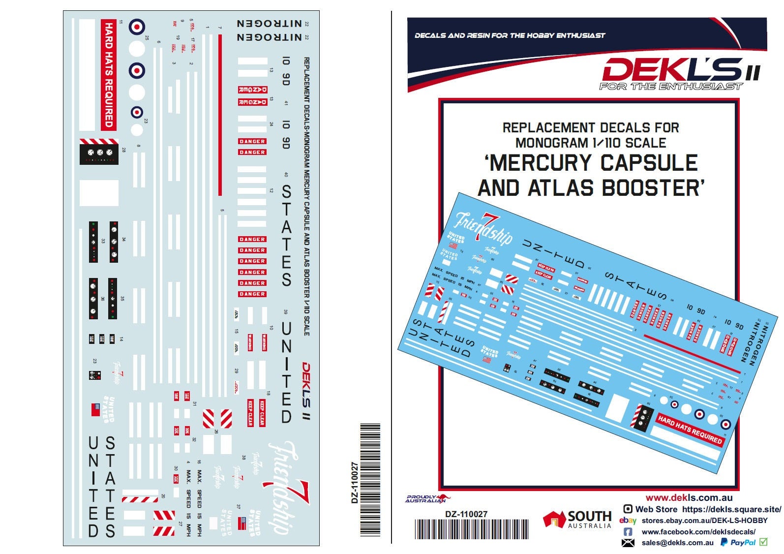 Decals - Atlas Booster and Mercury Capsule - For Revel Kit Scale:1/110