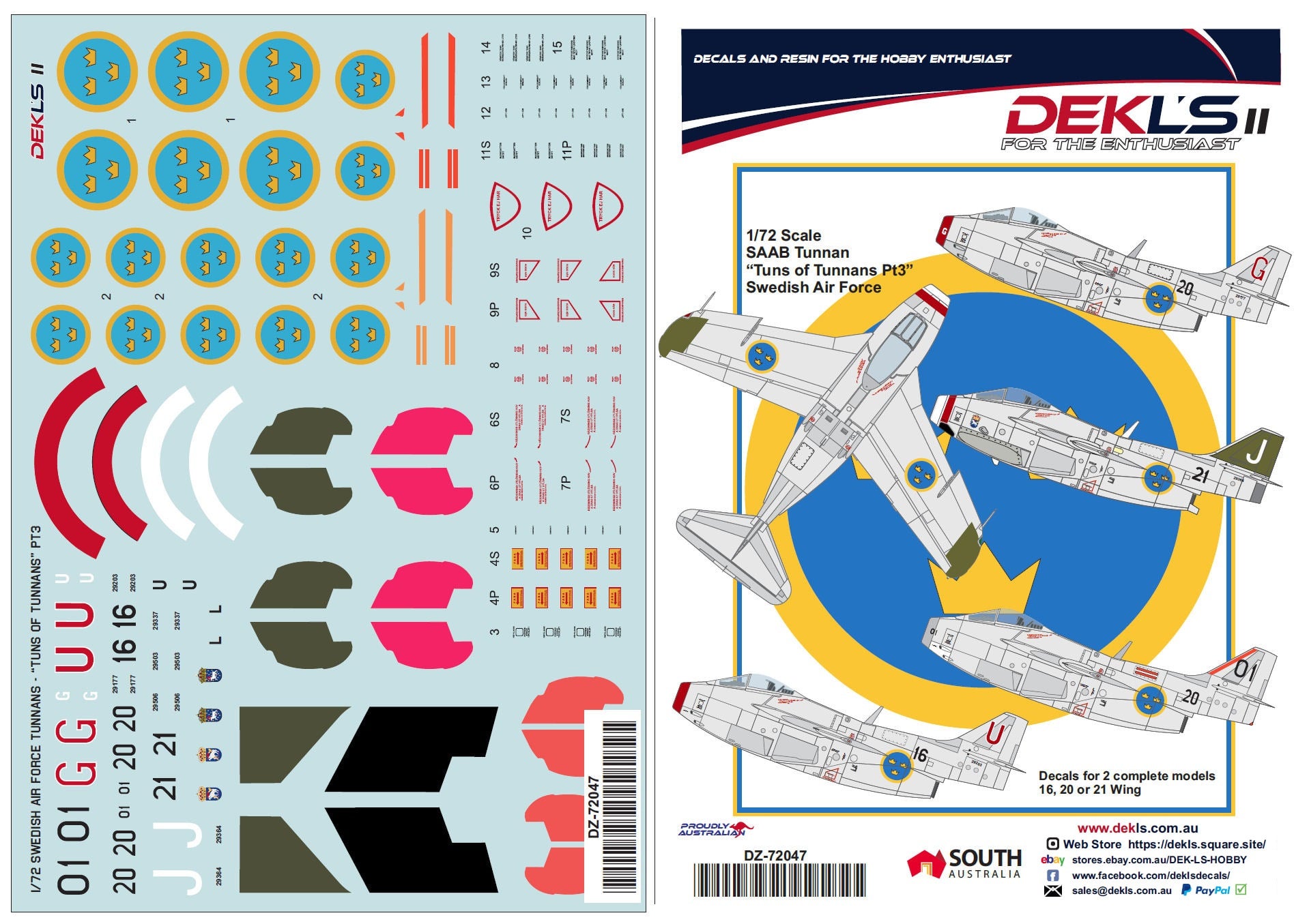 Decals - Saab J29 Tunnan - Tuns of Tunnans Part3 Scale:1/72 | DEKL's Shop
