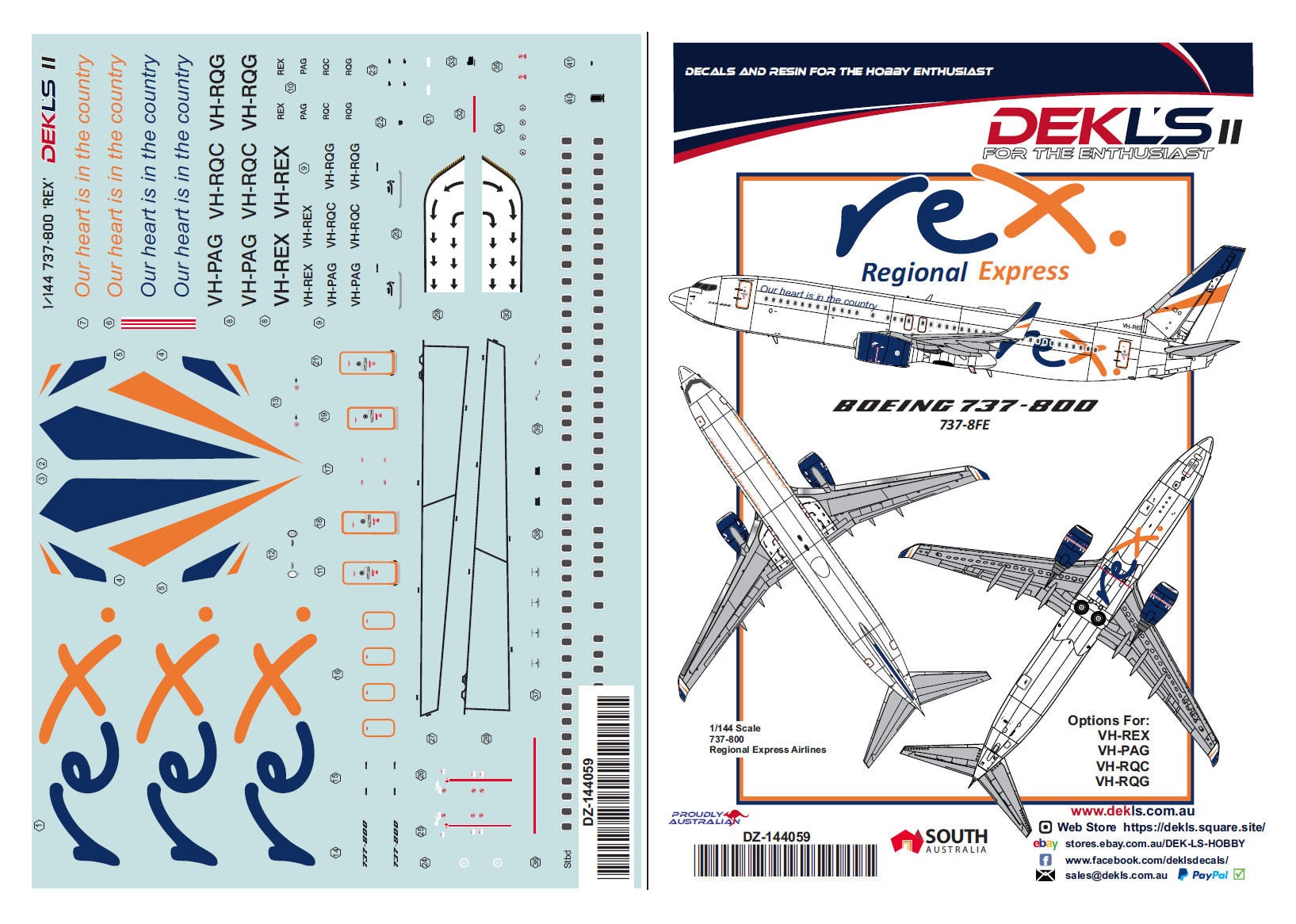 1/144 Decals - 737-800 Regional Express 'Rex' | DEKL's Shop