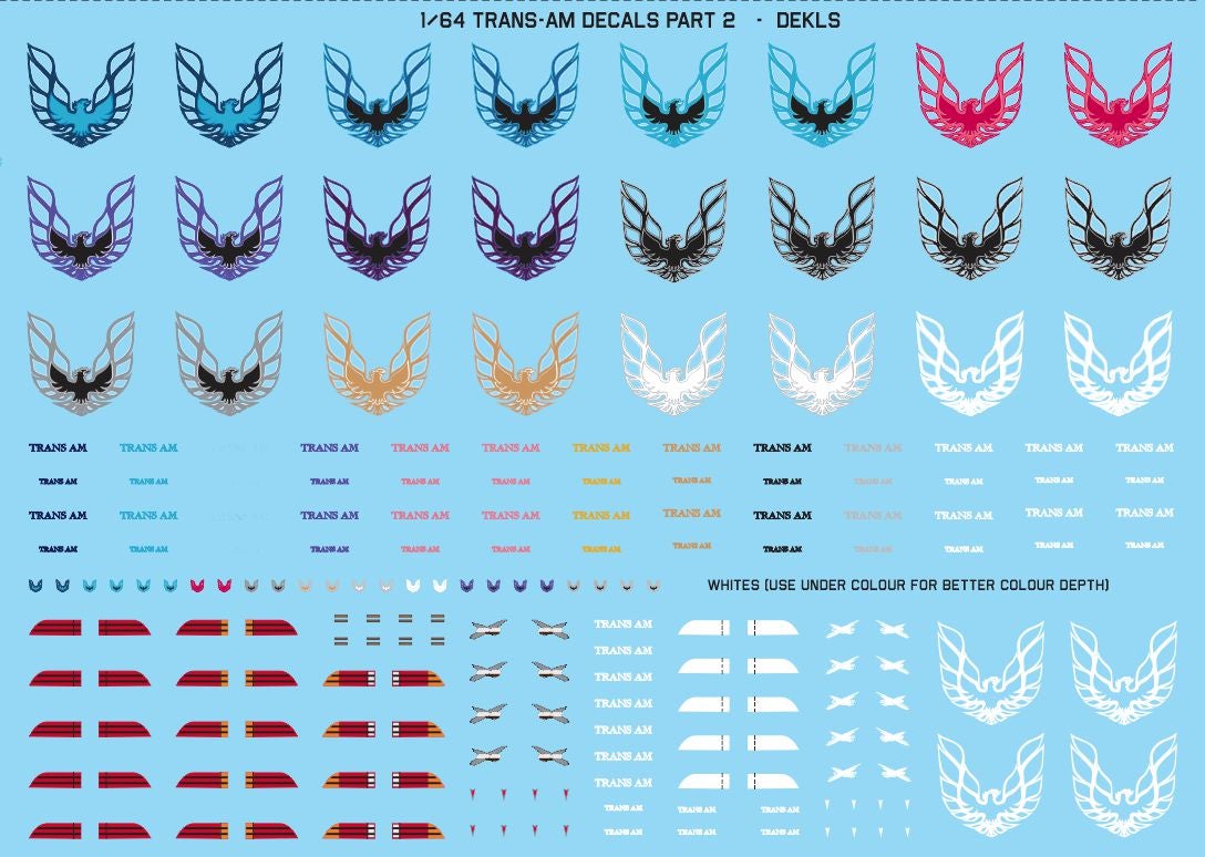 Decals - Trans-Am Firebird - Multiple Colours - Scale: 1/64 (for ...