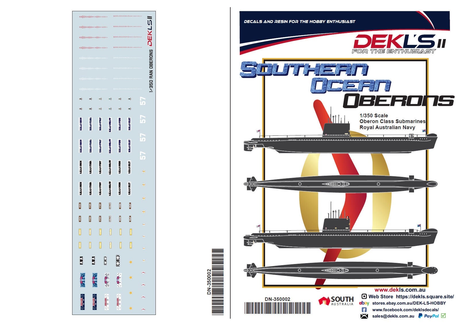 Decals -Oberon Class Submarine- RN / RCN / RAN Options Scale: 1/350 ...