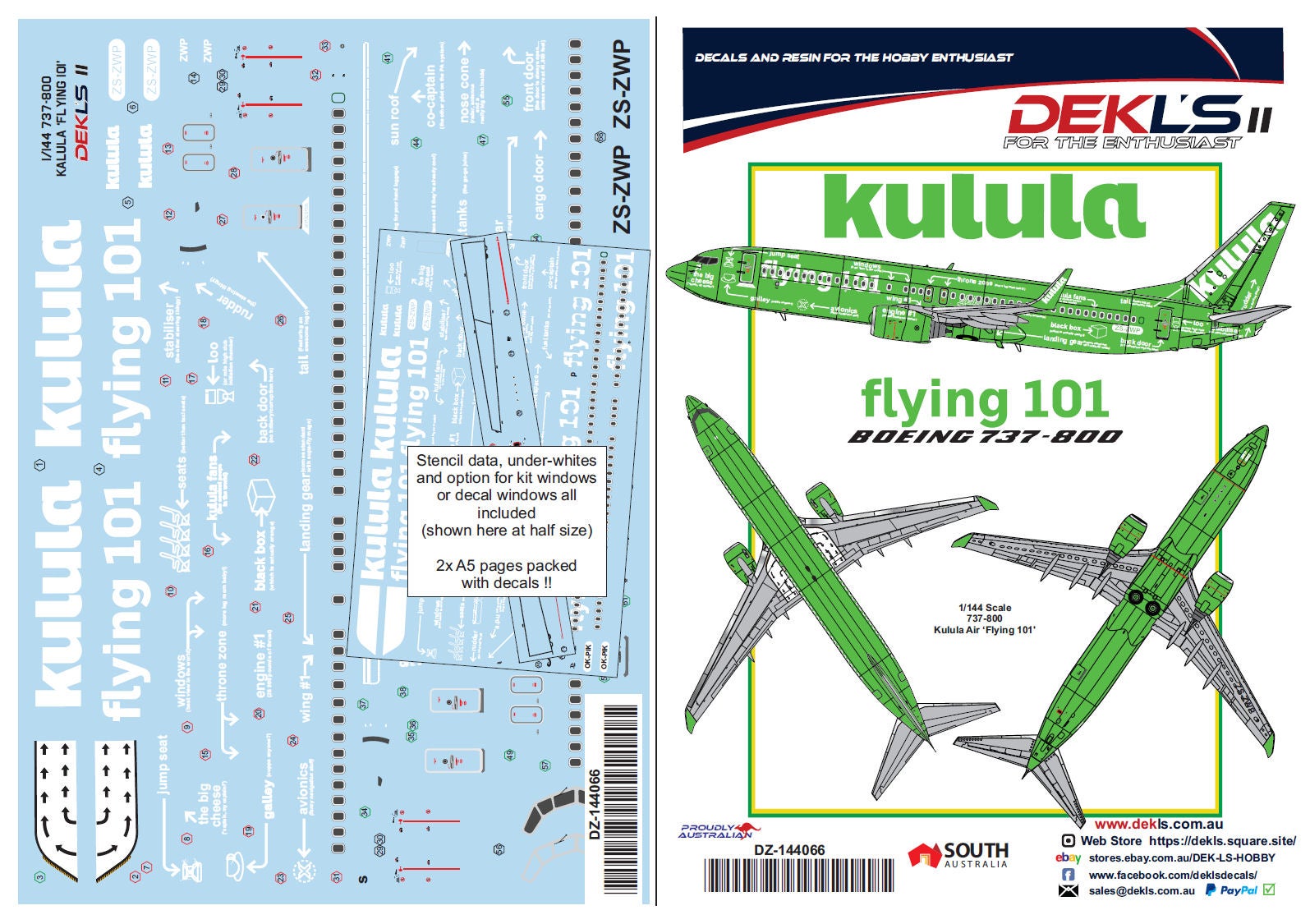 Decals - 737-800 Kulula Air - 'Flying 101' - Scale:1/144 | DEKL's Shop
