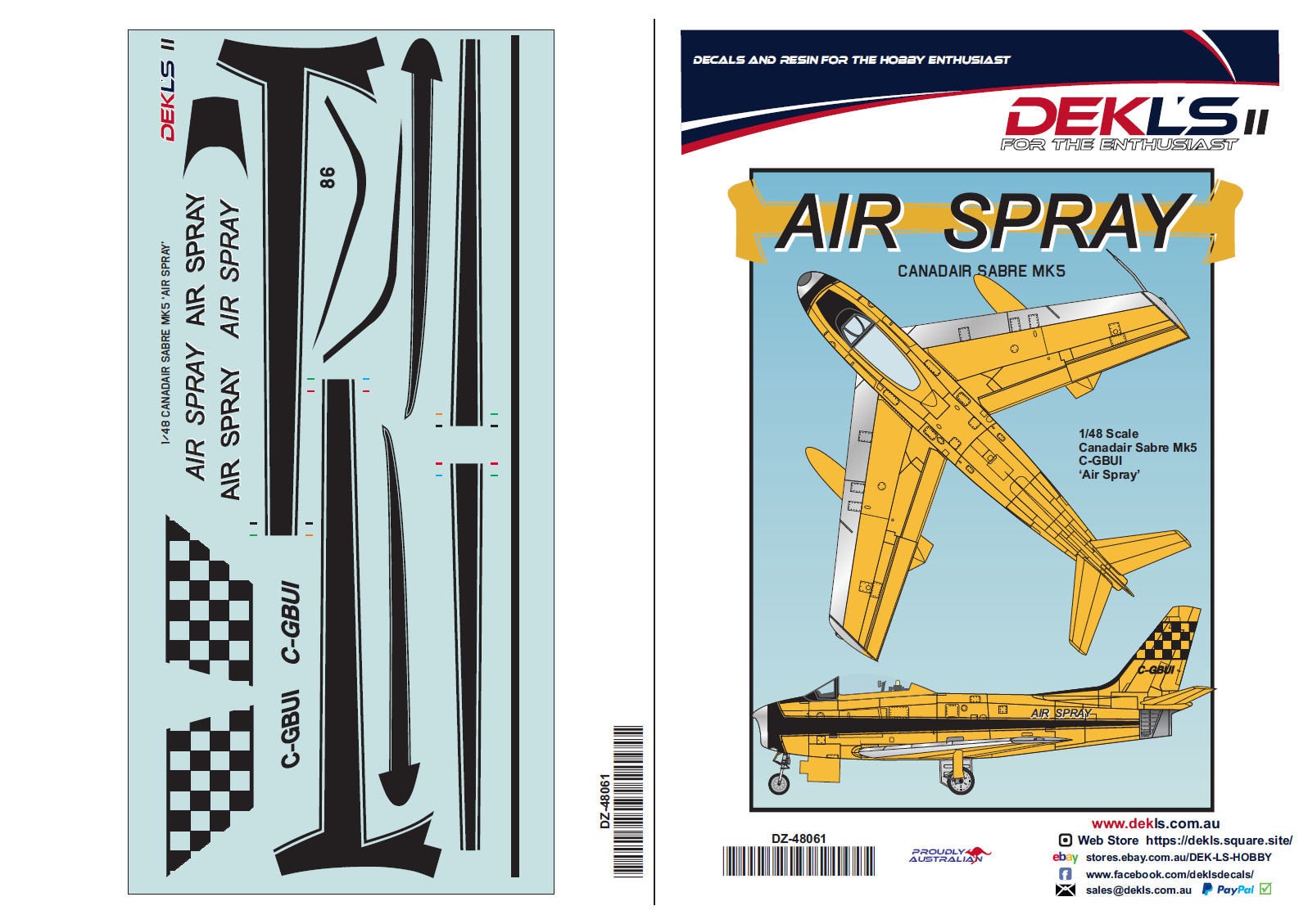 Decals - Canadair Sabre 'Air Spray' | DEKL's Shop