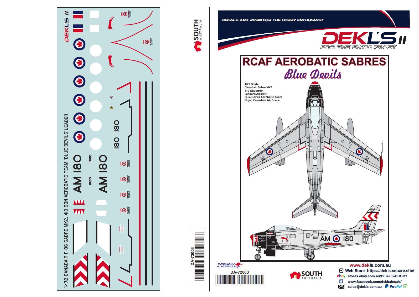 Decals Canadair Sabre - RCAF Blue Devils Aerobatic Team Leader | DEKL's ...