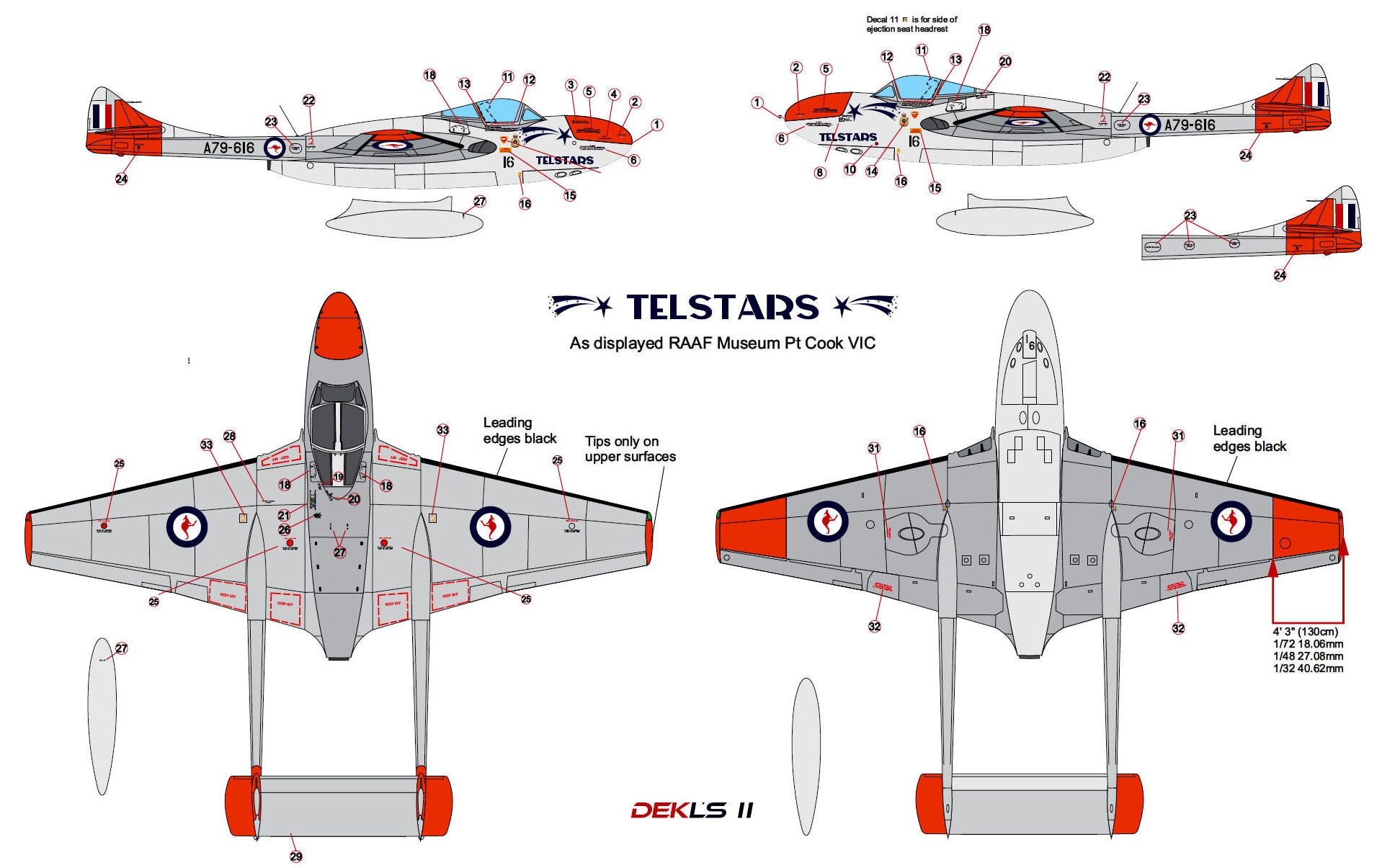 Decals - DH Vampire RAAF 'Flaming Arrows' and 'Telstars' Aerobatic Team ...
