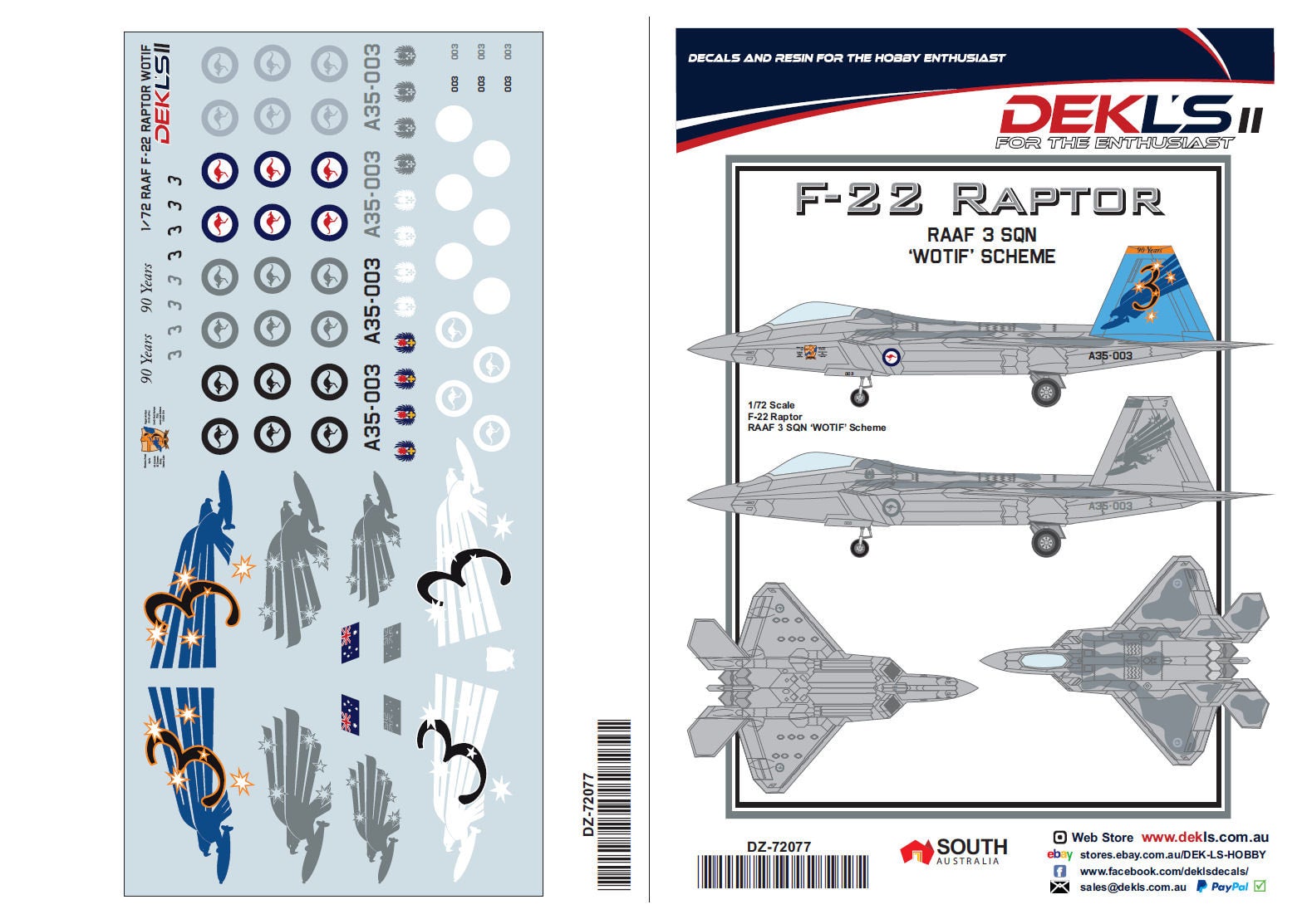 Decal - F-22 Raptor - RAAF 'WOTIF' 3 Squadron-Scale:1/72 | DEKL's Shop