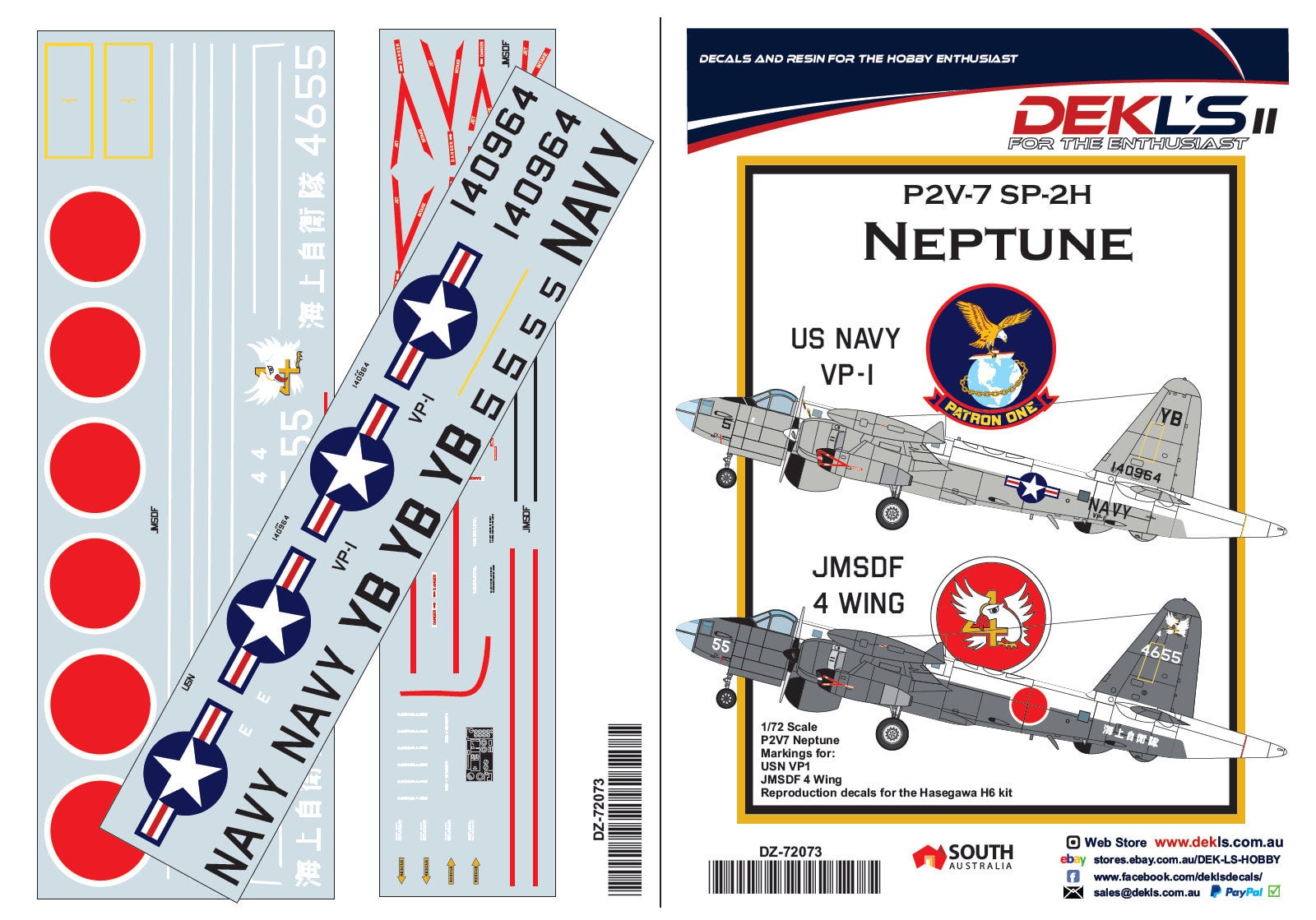 Decals - P2V-7 Neptune USN VP-1 & JMSDF 4WG - Scale: 1/72 | DEKL's Shop