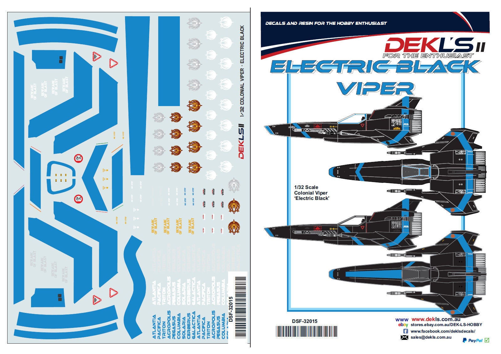 Decals - BSG Colonial Viper - Electric Black Scheme - Scale: 1/32 ...