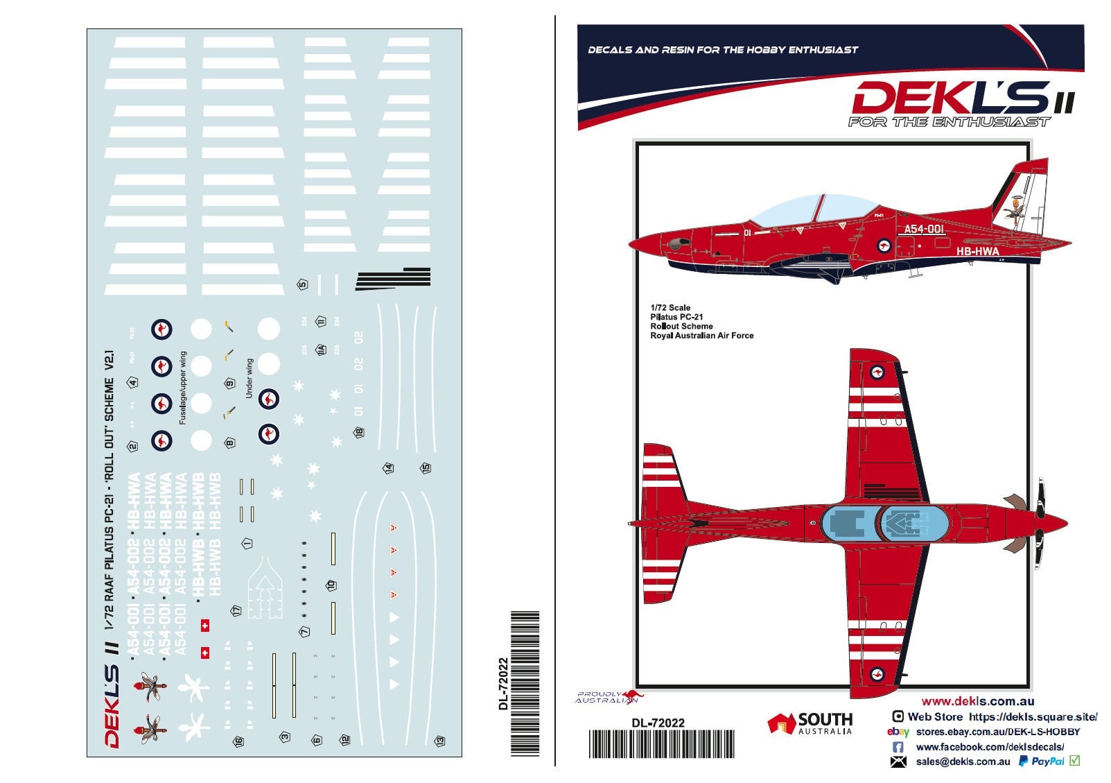 Decals - PC-21 RAAF - Rollout Scheme - Scale:1/72 | DEKL's Shop