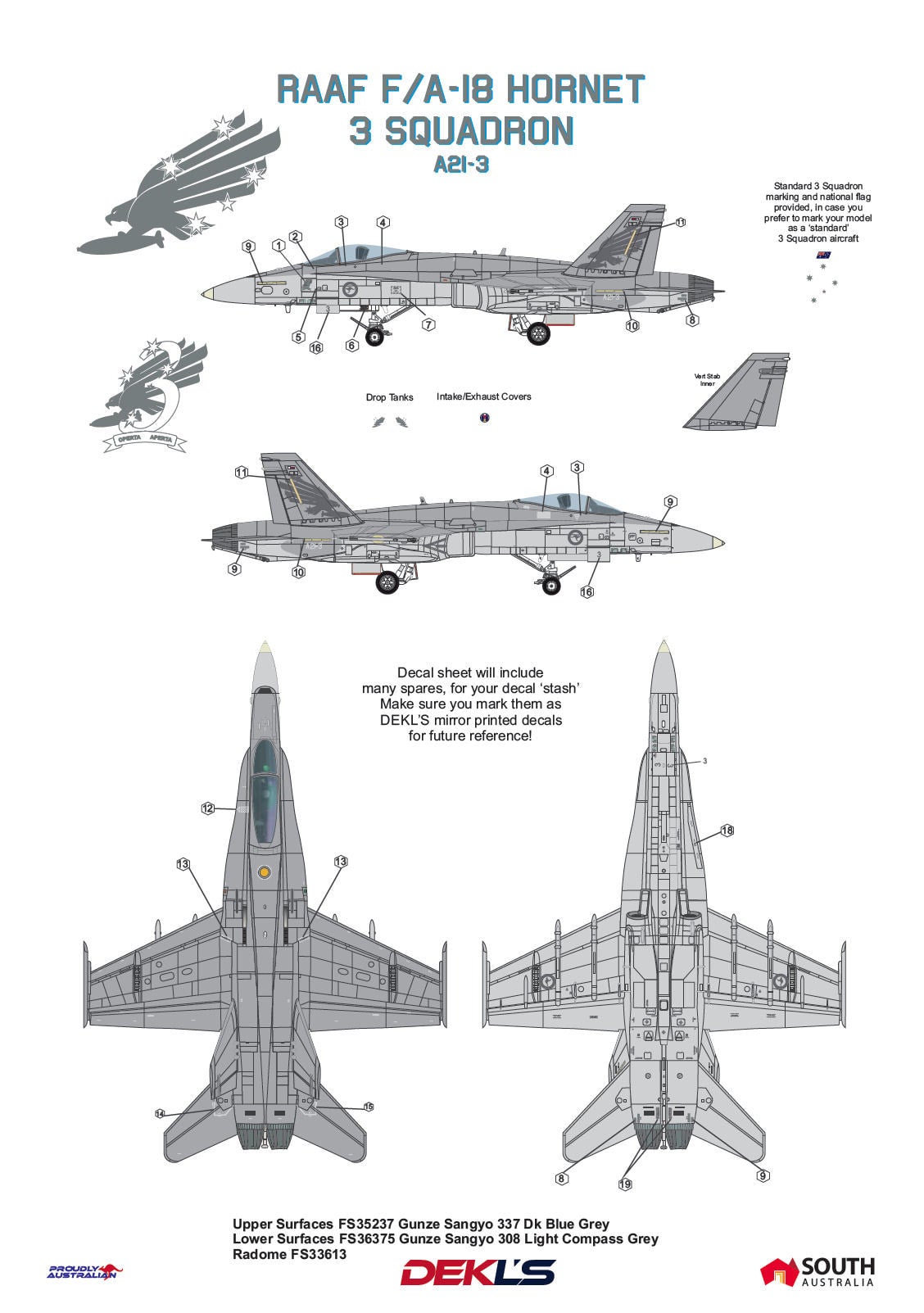 Decals - F/A-18 Hornet 3 Squadron, RAAF A21-3 - Scale:1/144, 1/72, 1/48 ...