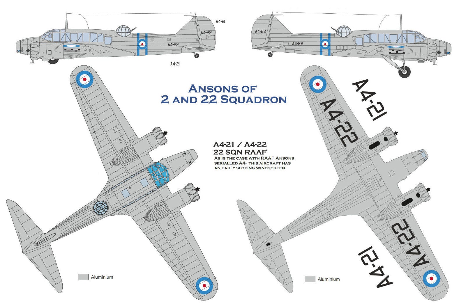 Decals - Avro Ansons of 2 and 22 Squadron RAAF - Scale:1/72, 1/48 ...