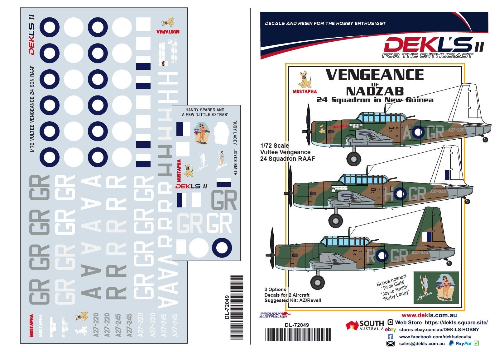 Decals - Vultee Vengeance 24 Squadron RAAF Scale:1/72, 1/48 | DEKL's Shop