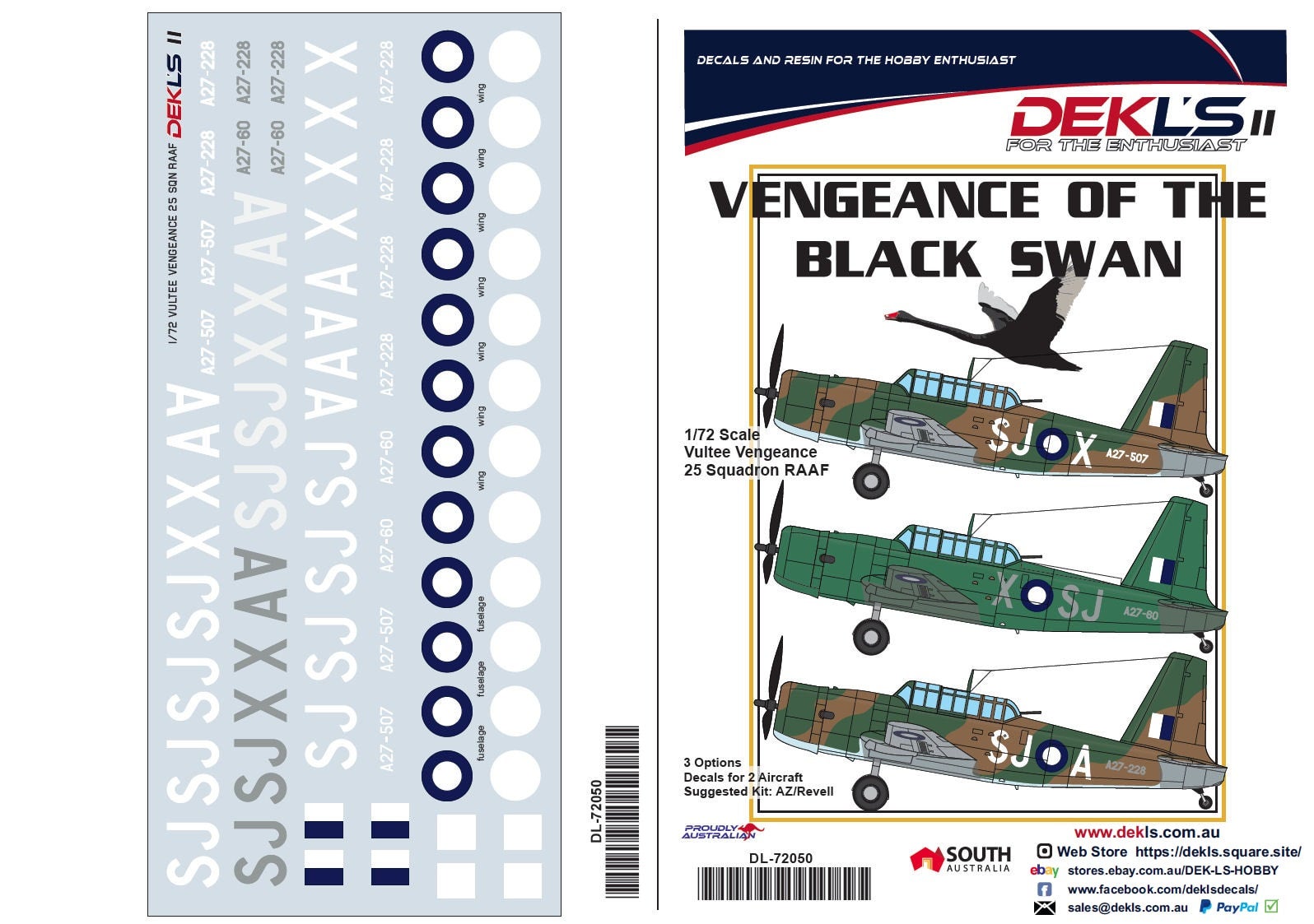 Decals - Vultee Vengeance 25 Squadron RAAF Scale:1/72, 1/48 | DEKL's Shop